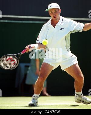 Tennis - Wimbledon. Danny Sapsford in action on his way to victory over ...