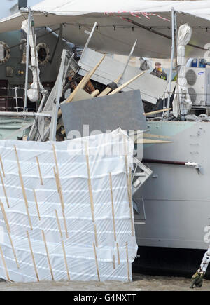 Gangway collapses at HMS Belfast. The gangway leading to HMS Belfast is ...