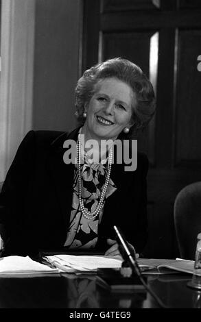 Prime Minister Margaret Thatcher at her desk in 10 Downing Street ...