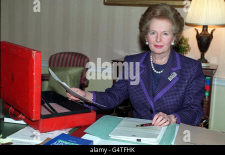 Prime Minister Margaret Thatcher at her desk in 10 Downing Street ...