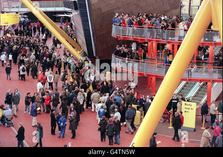 Visitors queue for The Body Zone exhibit inside the Millennium Dome ...