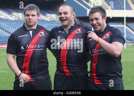 Edinburgh Rugby's (left to right) Lewis Niven, Geoff Cross and Robin ...