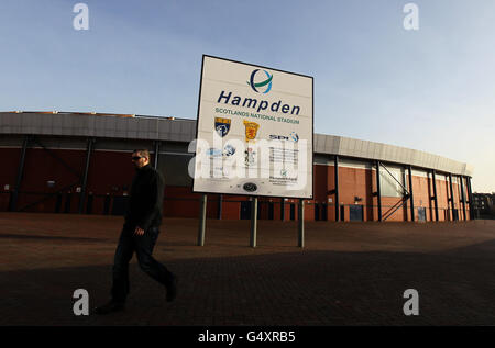 External views of Hampden Park in Glasgow, including turnstiles and ...