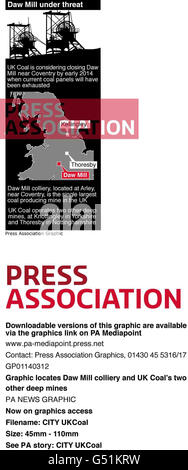 Graphic locates Daw Mill colliery wher 92 miners were evacuated after ...