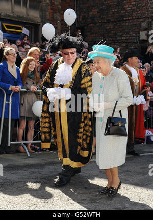 Queen Elizabeth II is greeted by Lord-Lieutenant of Tweeddale, Captain ...