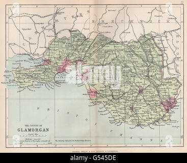 GLAMORGANSHIRE Cardiff Swansea Neath Port Talbot Wales BARTHOLOMEW 1885 ...