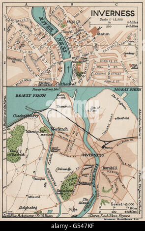 INVERNESS vintage town/city plan. Scotland. WARD LOCK 1950 old vintage ...