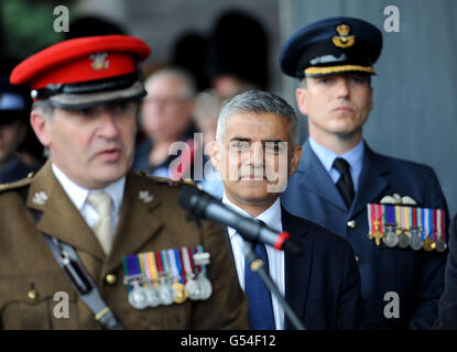 London mayor Sadiq Khan listens as New York mayor Eric Adams speaks ...