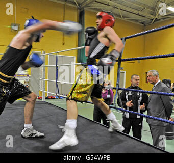 The Prince of Wales boxing during a visit the Copper Box Arena in the ...