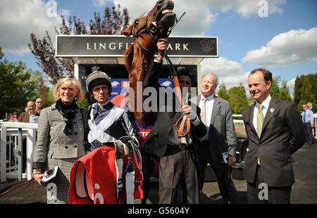 Jockey Ted Durcan (right), trainer David Lanigan (left) and winning ...