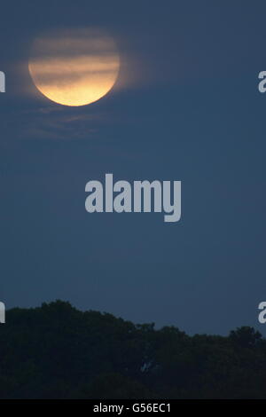Bristol, UK. 20th June, 2016. Summer Solstice Moon seen over Wells Road ...