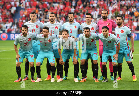 Players of the Turkish team pose for photographers before the UEFA Euro ...