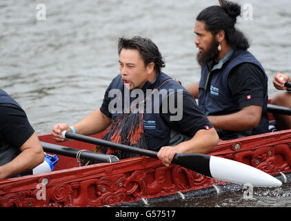 Rowing boats begin to gather on the River Thames, London near ...
