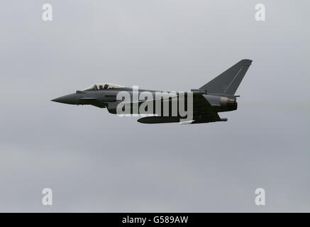 Side view of an RAF Eurofighter Typhoon combat aircraft as it ...