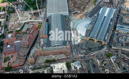 Aerial view British Library, Kings Cross-St.Pancras Stations, looking ...