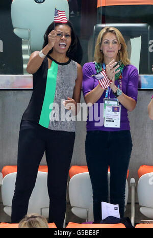 First Lady Michelle Obama at the aquatics centre during the 2012 London ...
