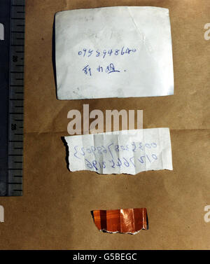 Kent Police issued picture of a telephone number written on a label ...