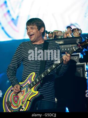 Mani of Stone Roses performs on stage at Finsbury Park in London Stock ...
