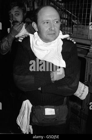 HMS Sheffield Captain Sam Salt on board the HMS Hermes after the loss ...