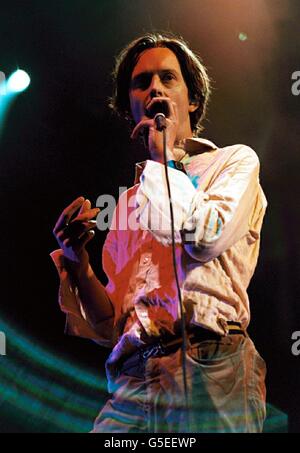 Jarvis Cocker, lead singer of the pop band Pulp, performs on stage at ...