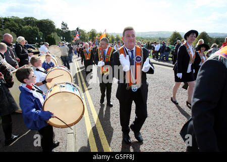 Orange Order members arrive at Stormont in Belfast, during a massive ...