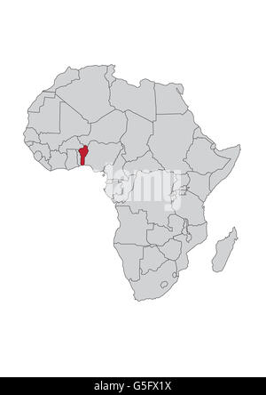 Benin highlighted in red on grey political globe with transparent ...