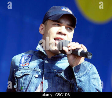 Danny from pop group Hear'Say performing on stage at London's Wembley ...