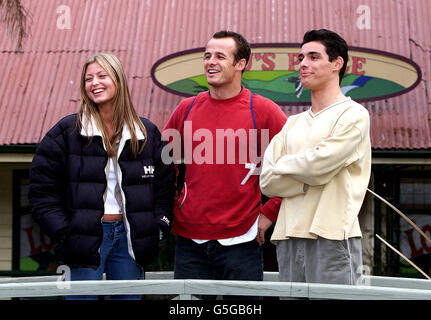 British Lions' Austin Healey (c) with Neighbours stars Holly Valance (l ...