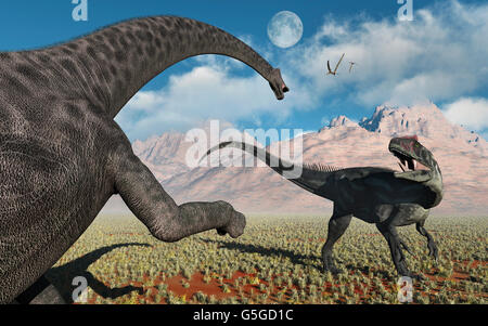 Diplodocus & Allosaurus Confrontation Stock Photo - Alamy
