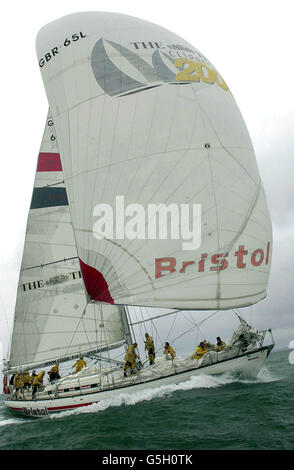 The crew of the Bristol Clipper sail towards the the finish line at ...