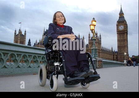 Ann Begg MP, with her new wheelchair, outside the Houses of Parliament ...