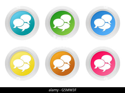 Set of rounded colorful icons with dialog symbol in blue, green, yellow ...