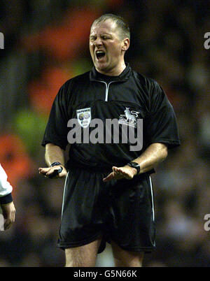 Match referee Steve Dunn during the F.A. Barclaycard Premiership game ...