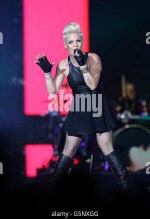 Pink on stage during the 2012 Capital FM Jingle Bell Ball at the O2 ...
