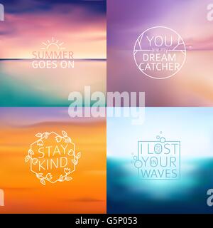 Set of 6 different landscape blurred backgrounds with typography text ...