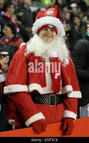 A Liverpool fan dressed as Santa Claus in stands during the Premier ...