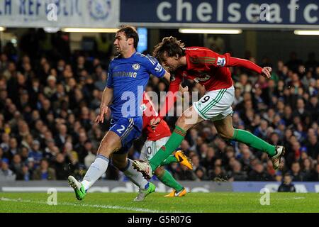 Swansea City's Miguel Michu scores his side's first goal Stock Photo ...