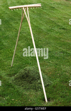Retro Wooden Rake Handmade Stock Photo - Alamy