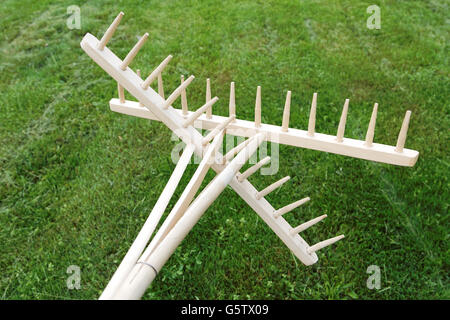 Retro Wooden Rake Handmade Stock Photo - Alamy