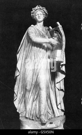 Apollo, Greek God of poetry, music, arts and medicine. Drawing of ...