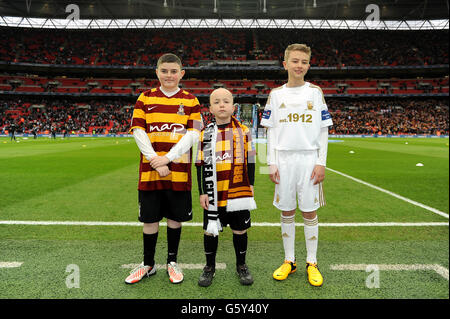 L-R: Bradford City mascots Ryan Siddall and Jake Turton with Swansea ...