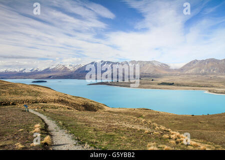 Lake Tekapo overview in bad weather, summer rain storm. View from the ...