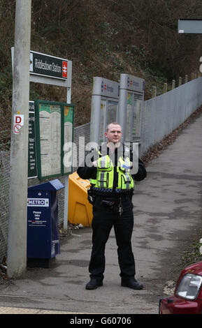 Police at Riddlesdown railway station near Purley, South London where a ...