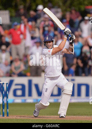 England's Steven Finn bats during Day Five of the First Test at the ...