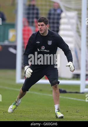 England's Fraser Forster during a training session at St. George's Park ...