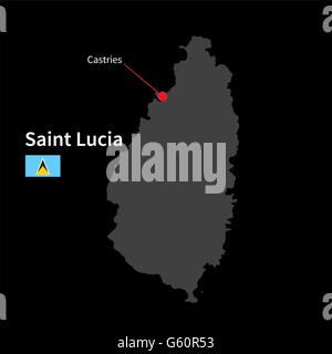 Black Saint Lucia map, Caribbean island country. Detailed map with ...