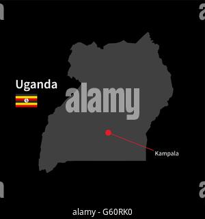 Kampala, Uganda map. Detailed black map of Kampala city administrative ...