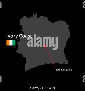 Ivory Coast map with pin of country capital. Two types of Ivory Coast ...