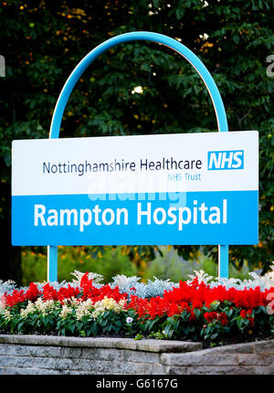 Sign for Rampton Hospital, Woodbeck, Nottinghamshire where 28-year-old ...