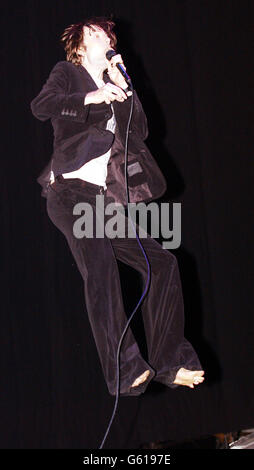 Jarvis Cocker, lead singer of the pop band Pulp, performs on stage at ...